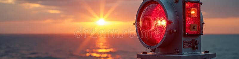 Red Marine Signal Light Sunset Over Ocean Horizon Stock Photos - Free ...