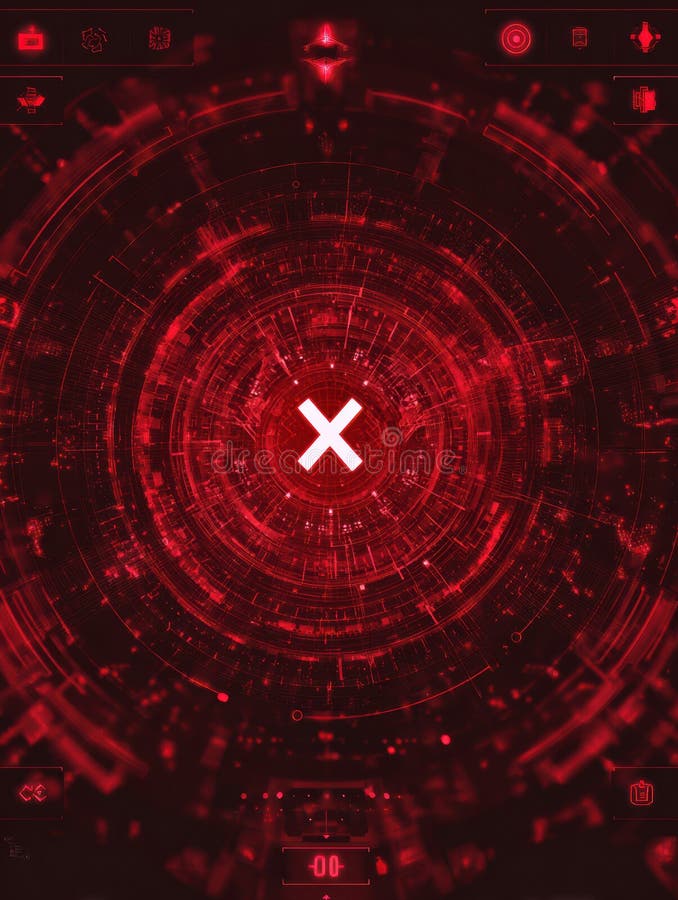 Red X Mark Indicating an Error in a Distorted User Interface with a ...