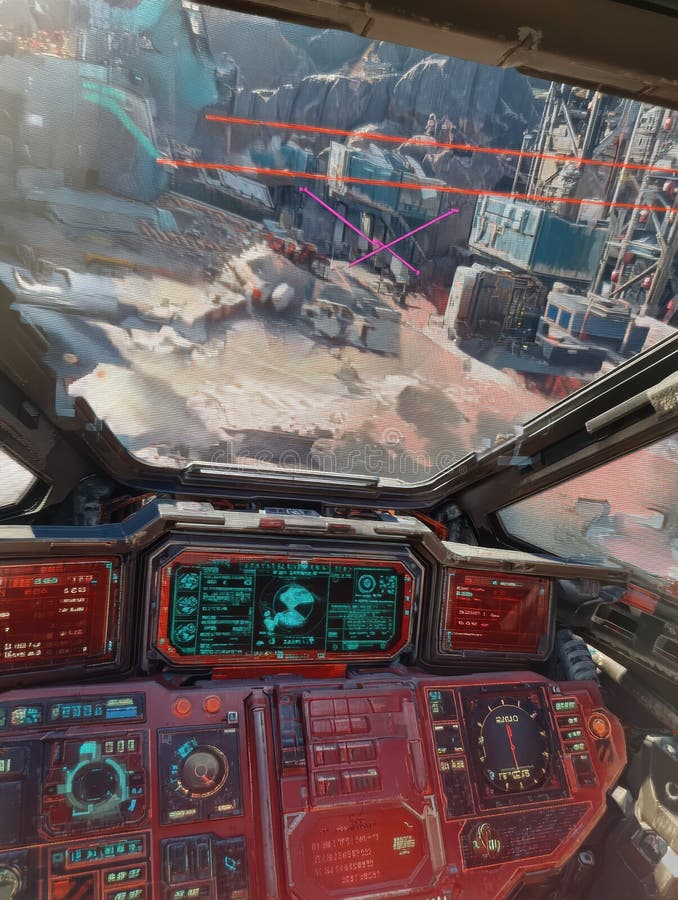 Red X Mark Overlays Distorted User Interface in Futuristic Cockpit View ...