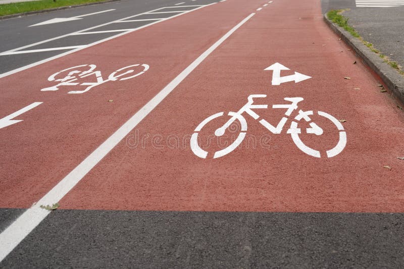 Red marked bicycle path stock photo. Image of infrastructure - 279325776