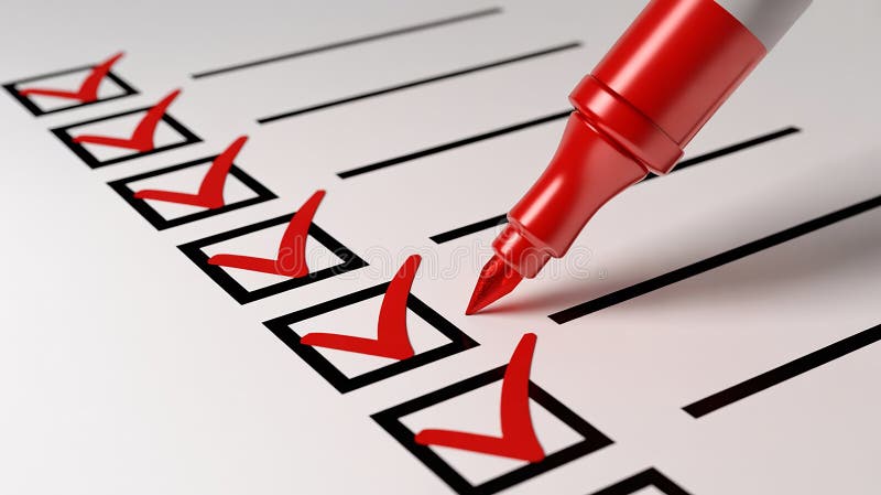 Red Marker Checking Items on Checklist Form Stock Illustration ...