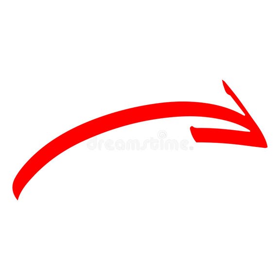 Red Marker Curve Arrow Symbol, Vector Handwritten Scribble Brush Element, Doodle Design of ...