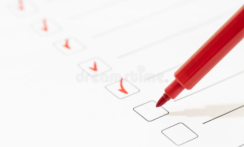 Checklist Sheet and Red Marker Stock Photo - Image of white, check ...
