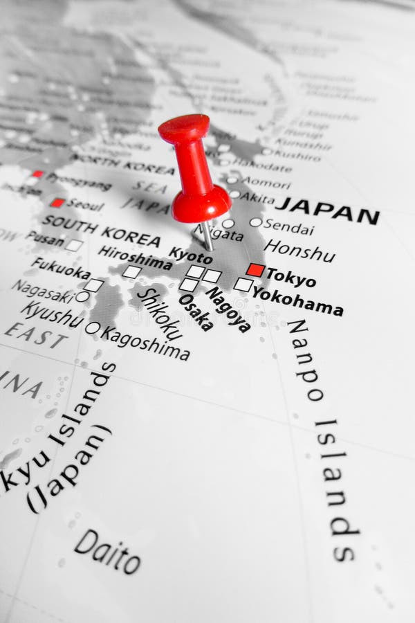 Red marker over Japan stock image. Image of seoul, south - 118401023