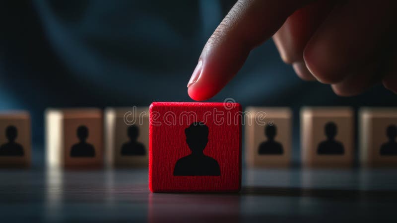 Red Marker Pointing at Figure on Block with Hand in Focus Stock ...