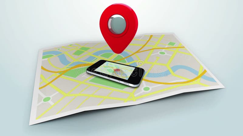 Red Marker Pointing on a Mobile on a World Map with Lens Flare Stock ...