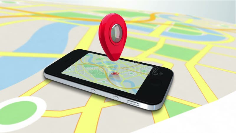 Red Marker Pointing on a Mobile on a World Map with Lens Flare Stock ...