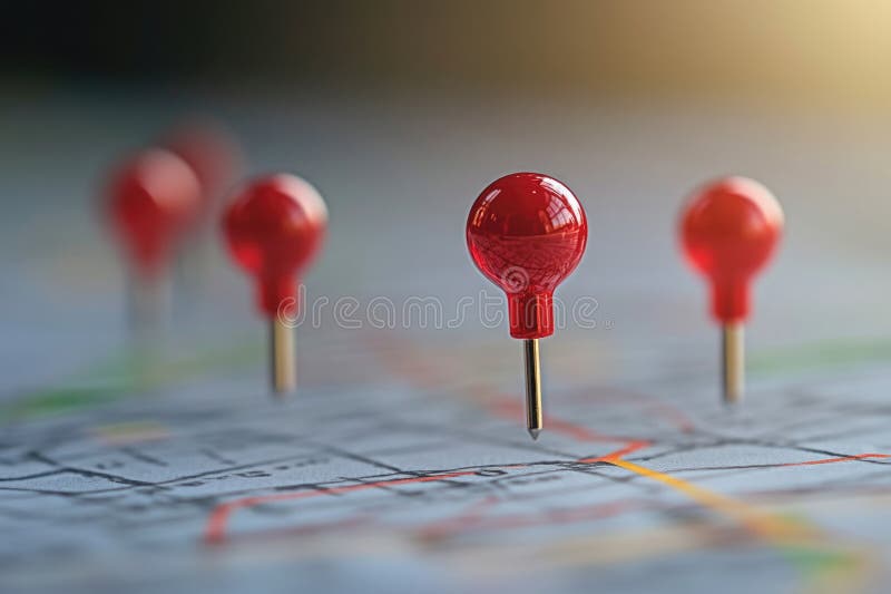 Red Markers on a Map stock photo. Image of points, travel - 365976280