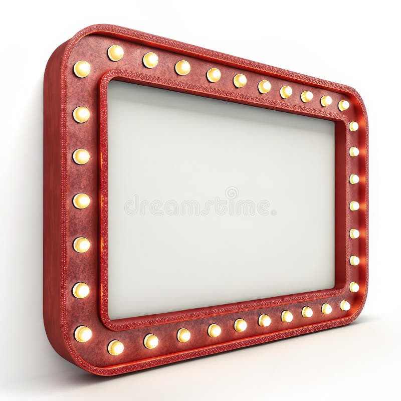 Red Marquee Signboard 3D Render, Rectangular Frame, Illuminated Bulbs ...