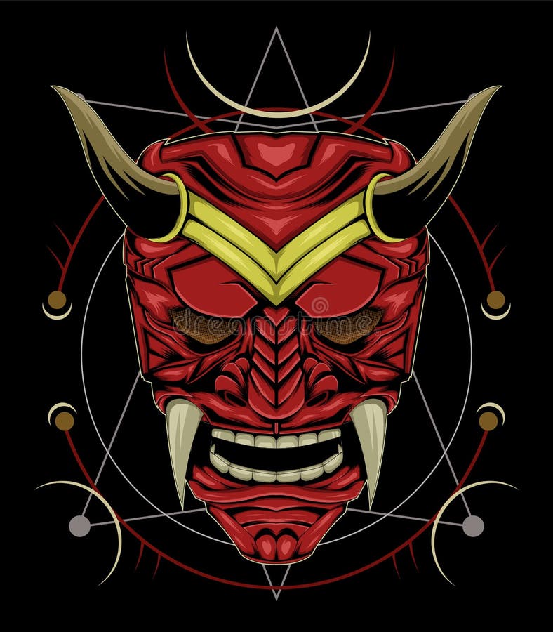 Red Mask Devil Face Illustration. Head of Red Demon. Japanese Demon ...