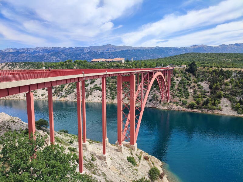 Red Maslenica Bridge stock photo. Image of hill, built - 286482266