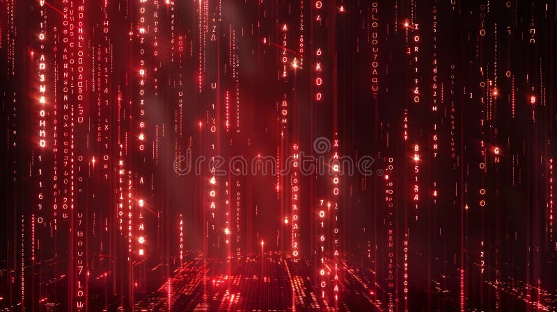 Falling Red Digital Matrix with Letters and Numbers, Ai Generated Stock ...