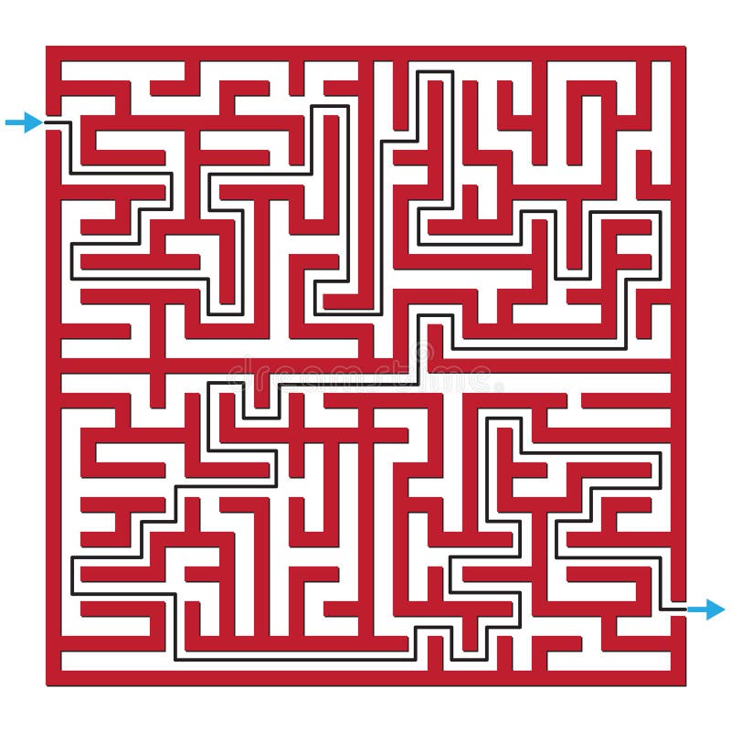 Red Maze Puzzle Game,square Geometric Shape ,blue Arrow,black Line ...
