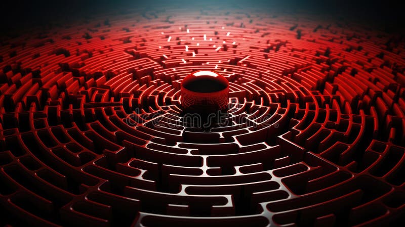 A Red Maze with a Red Ball in the Center, AI Stock Illustration ...