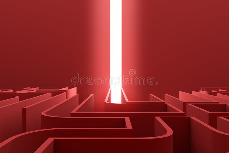 Red Maze with a Ray of Light, Front View Stock Illustration ...