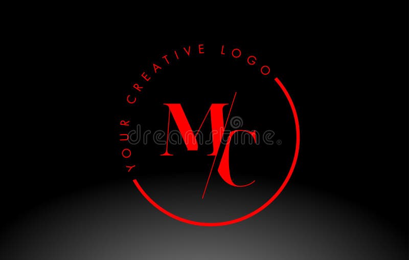 Red MC Serif Letter Logo Design with Creative Intersected Cut Stock ...