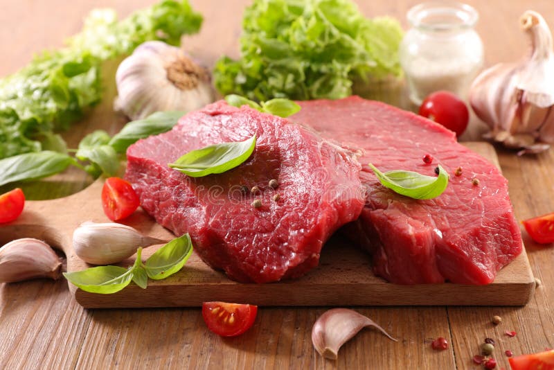 Red meat on board stock photo. Image of basil, meal - 114123410