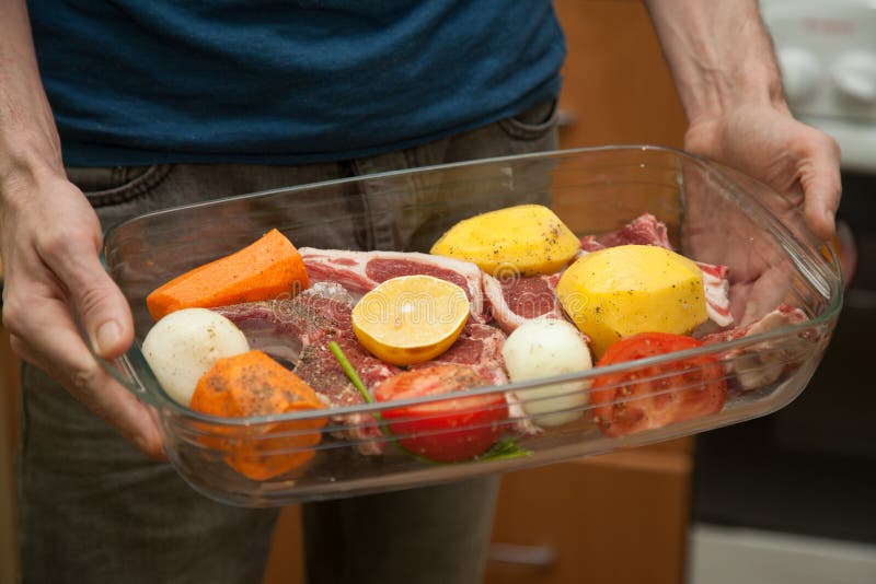 Red meat with vegetables stock image. Image of lamb, preparation - 63062931