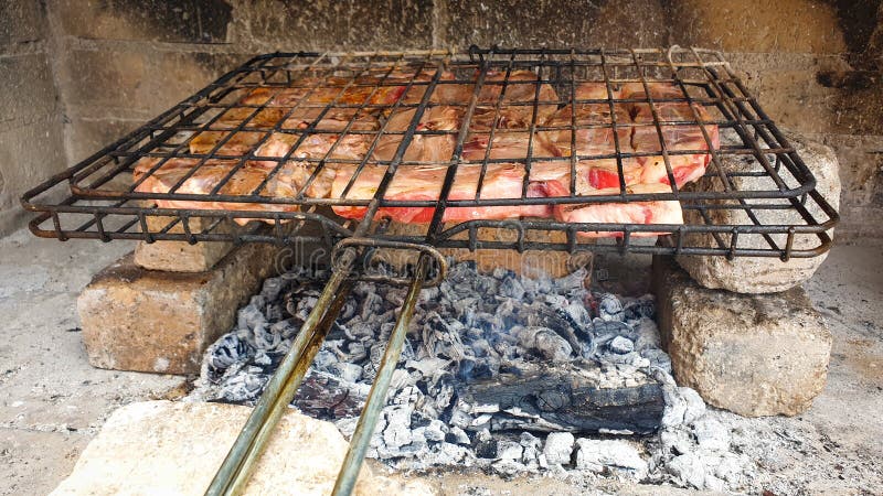 Red Meat on a Vintage Stone Barbeque Stock Image - Image of vintage ...