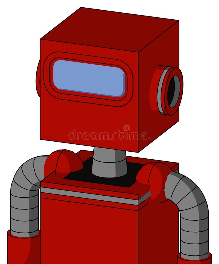 Red Mech with Box Head and Large Blue Visor Eye Stock Illustration ...