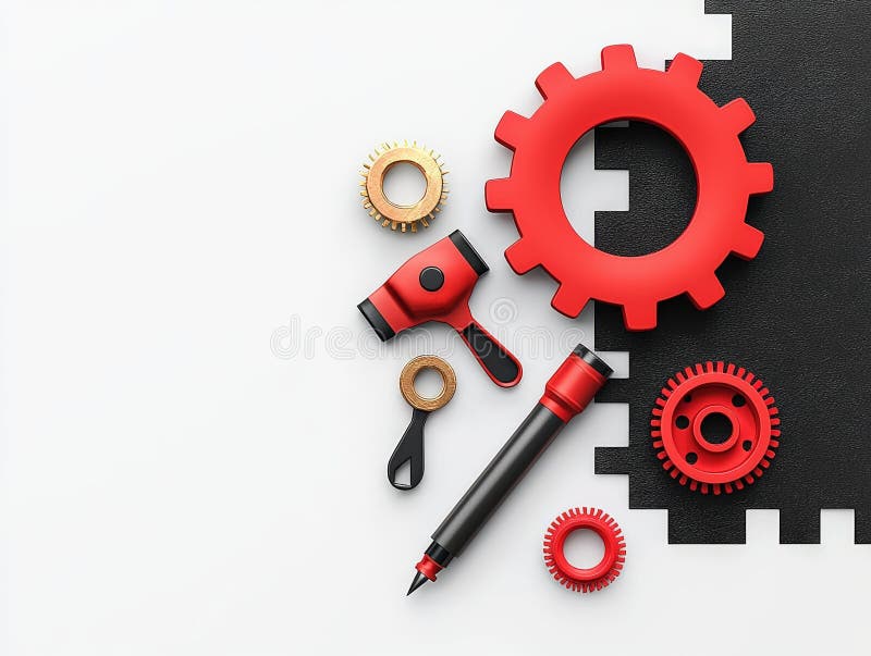 Red Mechanical Tools on a Black and White Background Stock Illustration ...