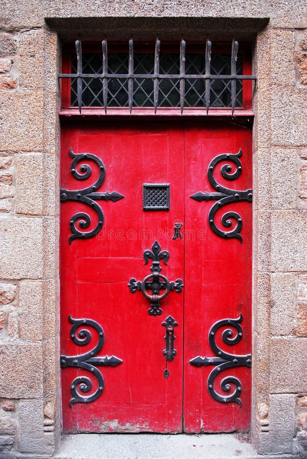 Red medieval door stock photo. Image of famous, detail - 3107802