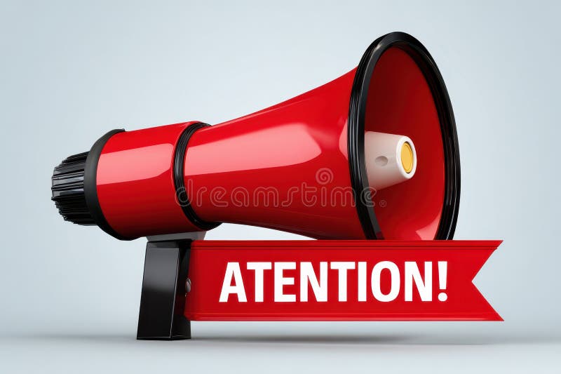 Red Megaphone with Attention Banner Announcing Important Information Stock Illustration ...