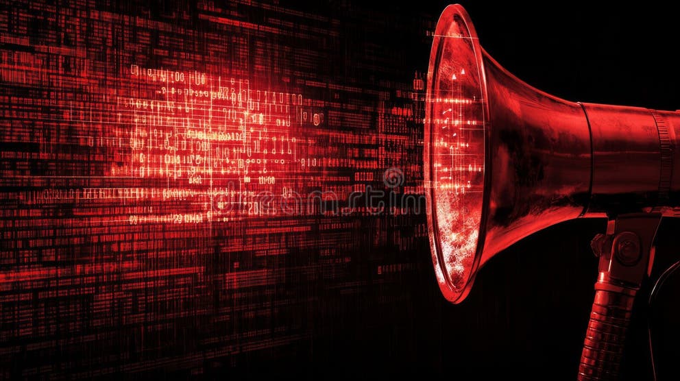 Red Megaphone and Digital Data Stream Stock Illustration - Illustration ...