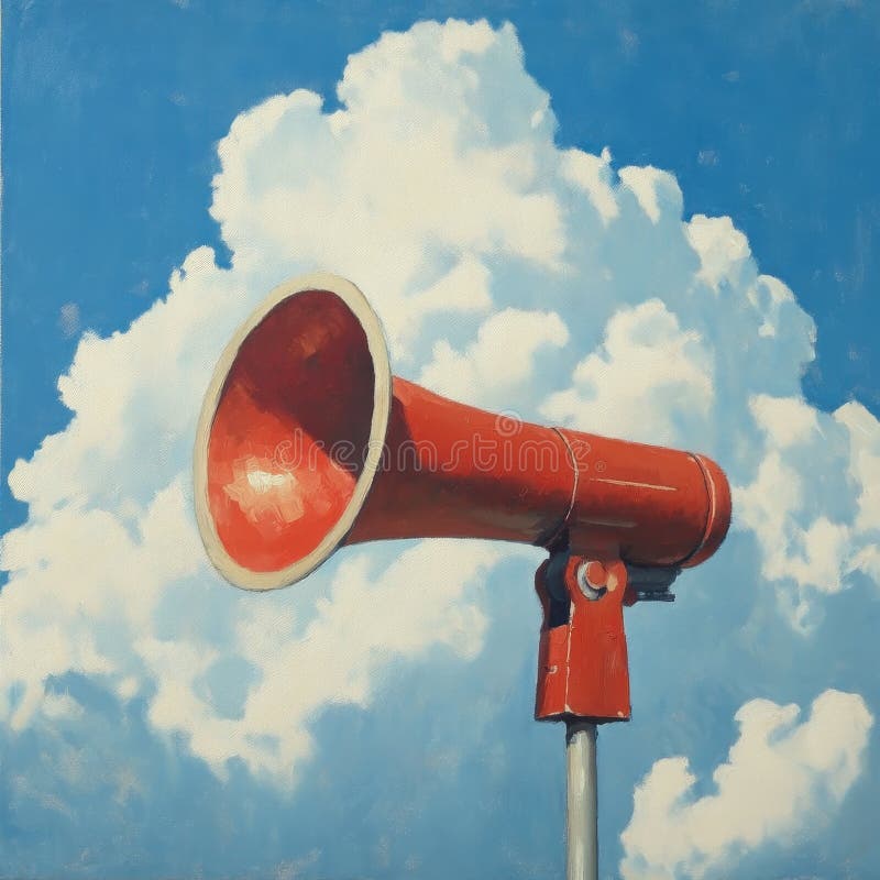 Red Megaphone with Fluffy White Clouds Stock Photo - Image of ...