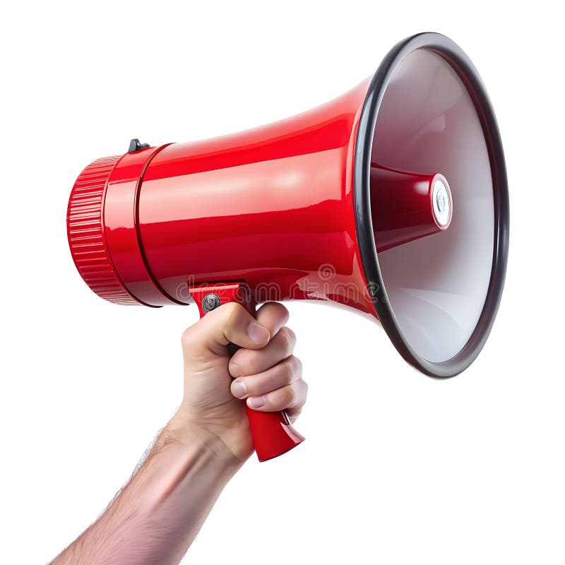 Red Megaphone Held by Hand, Isolated on White Background Stock ...