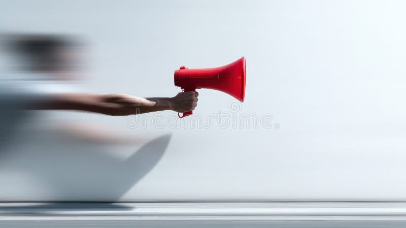A Hand Holds a Red Megaphone, Creating a Sense of Motion and Delivering ...