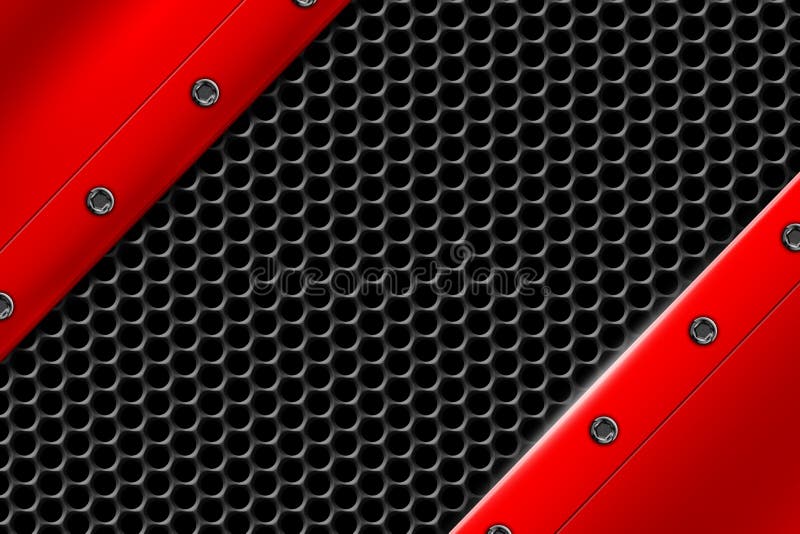Red Metal Background with Rivet on Gray Metallic Mesh. Stock ...