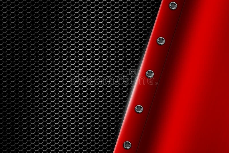 Red Metal Background with Rivet on Gray Metallic Mesh. Stock ...