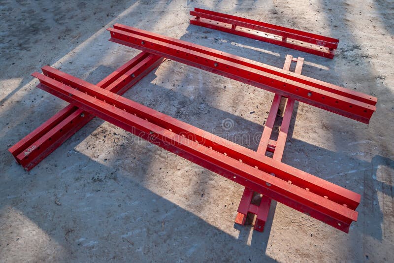 Red metal beams stock photo. Image of construction, system - 252974876