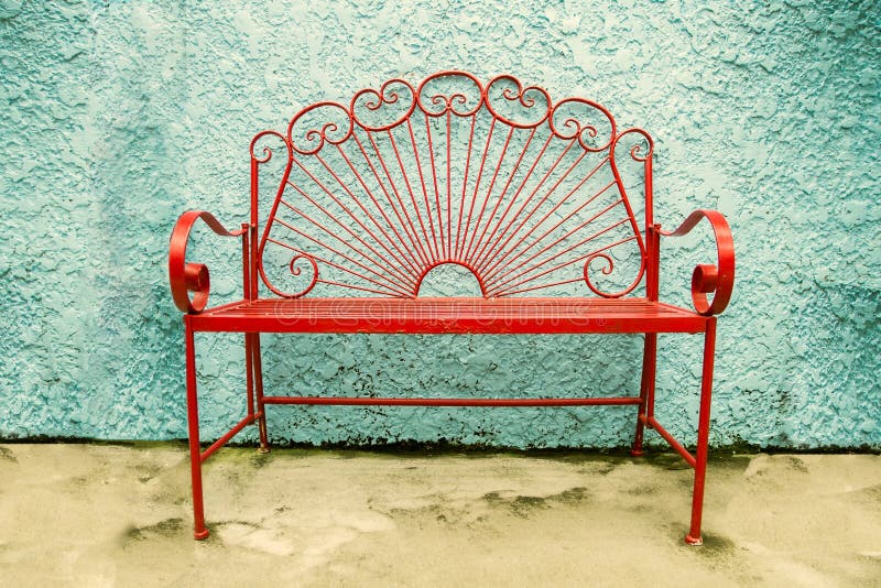 Red metal bench stock image. Image of chair, design, empty - 63485957