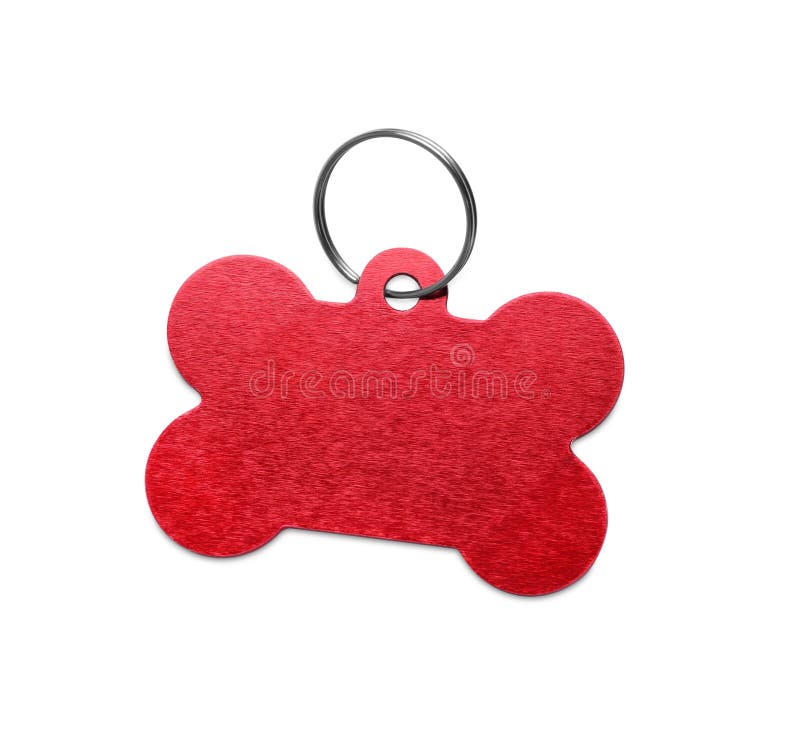 Red Metal Bone Shaped Dog Tag with Ring Isolated on White Stock Photo ...