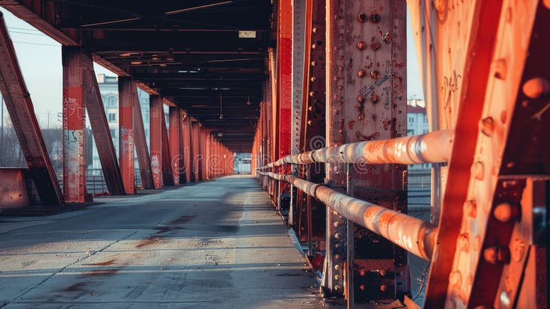 A Red Metal Bridge with a Car Driving on it. Suitable for ...