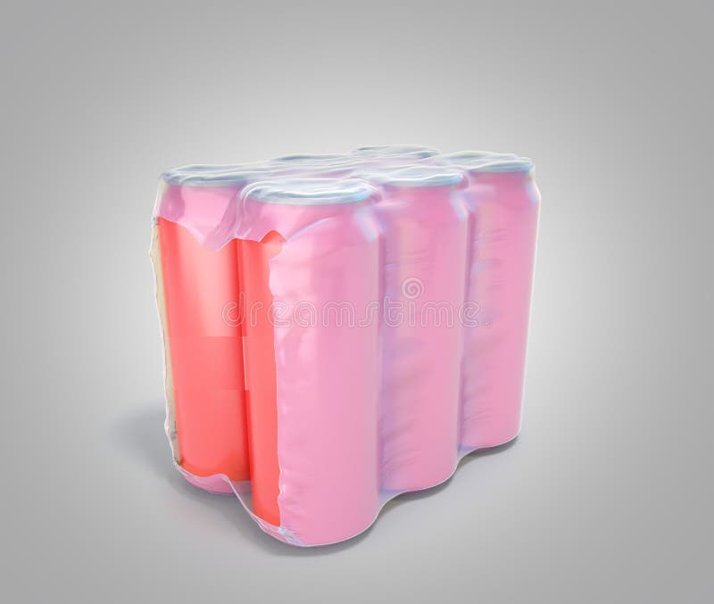 Red Metal Cans in Wrapped Package 3d Render on Grey Gradient Stock ...
