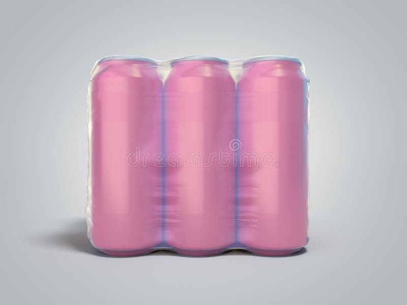 Red Metal Cans in Wrapped Package 3d Render on Grey Gradient Stock ...