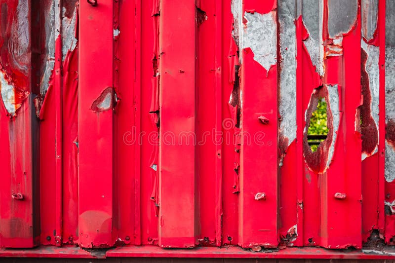 Red Metal Container Wall with Destroyed Paint Stock Image - Image of ...