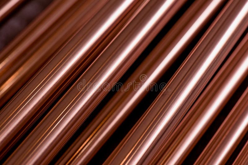 Red Metal. Copper Polished Tubes Close-up. Texture Background. Stock ...