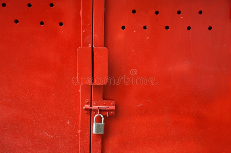Red metal door stock photo. Image of chain, grunge, lock - 32177858