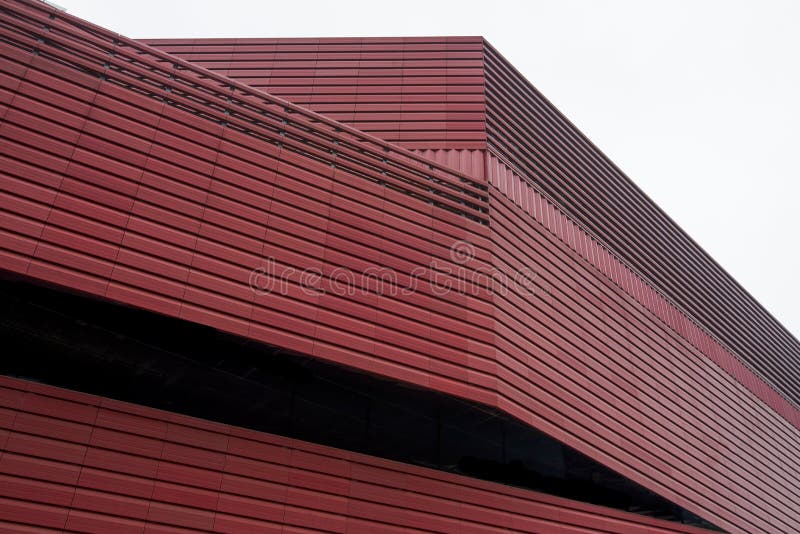 Red Metal Facade Design of Modern Building Stock Photo - Image of bath ...