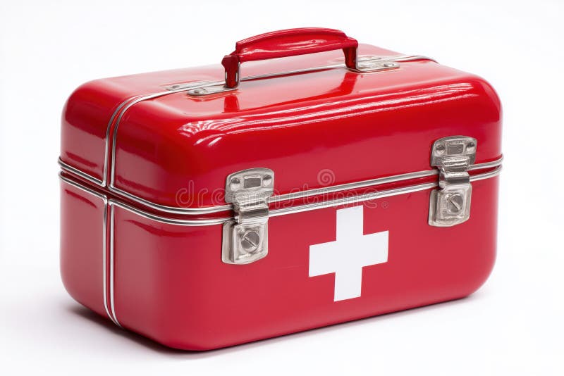 Red Metal First Aid Kit with White Cross Stock Illustration ...