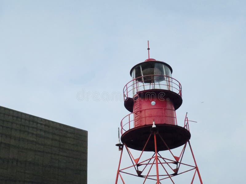 Metal Lighthouse At Multicolored Dramatic Sunset, Lake Geneva ...