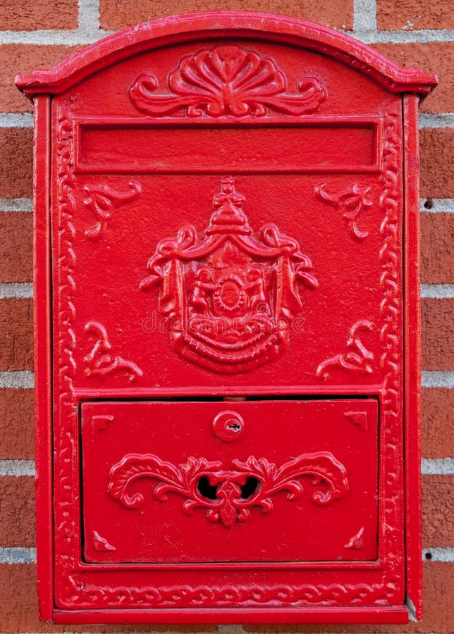 Red Metal Mailbox on Brick Wall Stock Photo - Image of mailbox, mail ...