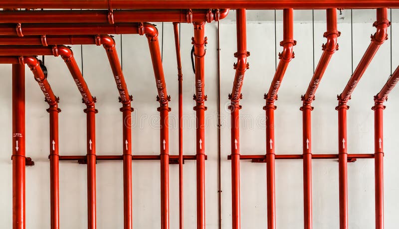 Red Color Metal Pipe on White Wall Stock Image - Image of fire ...