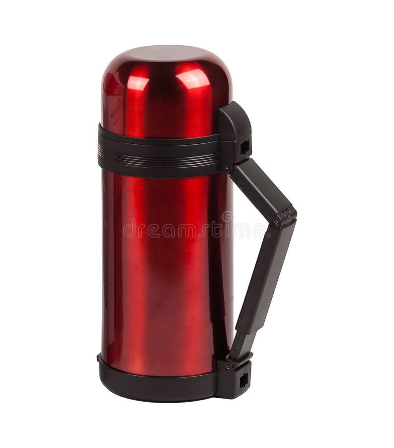 Red Metal Thermos Flask Isolated Stock Photo - Image of closed ...