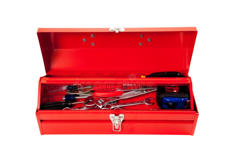 Red metal toolbox on white stock photo. Image of toolbox - 10762572
