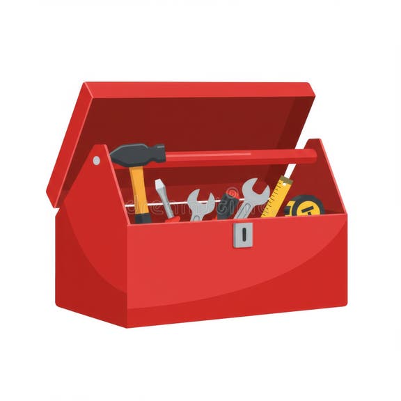 Red Metal Toolbox with Assorted Tools on White Background Stock Illustration - Illustration of ...